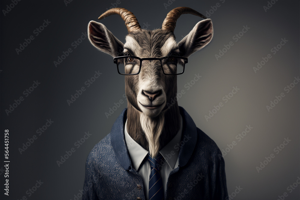 Goat business portrait dressed as a manager or ceo in a formal office ...