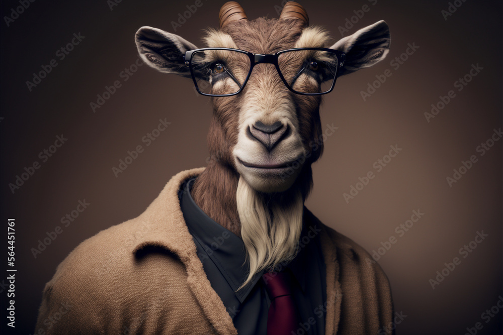 Goat business portrait dressed as a manager or ceo in a formal office ...