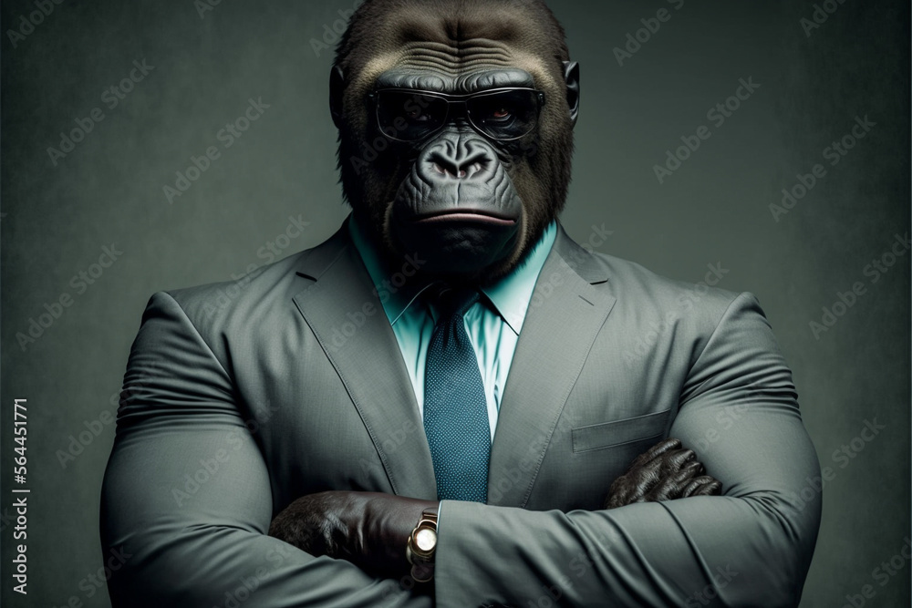 Gorilla business portrait dressed as a manager or ceo in a formal ...