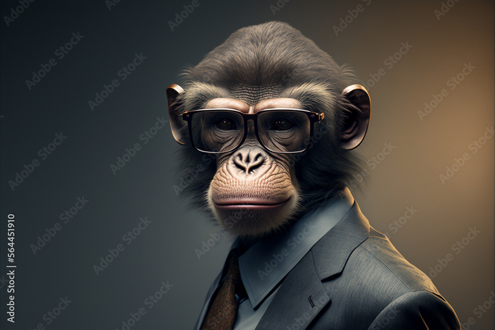 Monkey business portrait dressed as a manager or ceo in a formal office ...