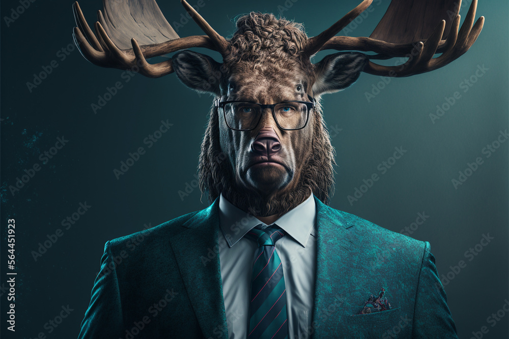 Moose business portrait dressed as a manager or ceo in a formal office ...