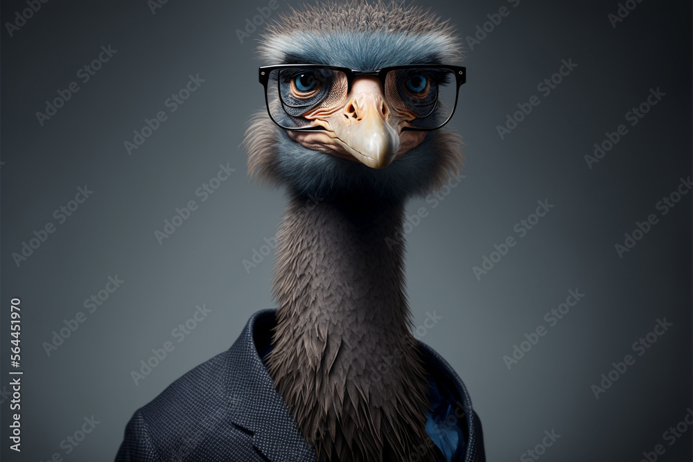 Ostrich business portrait dressed as a manager or ceo in a formal ...