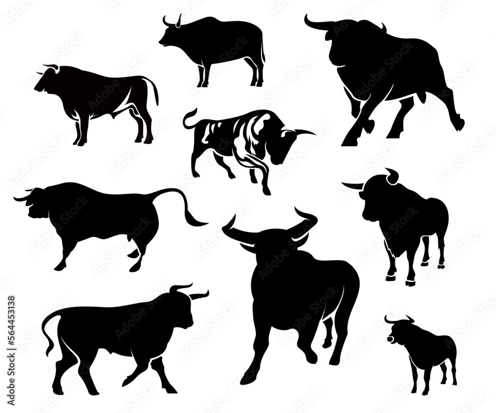 farm animals silhouettes, bull silhouettes, silhouettes of bull, design ...