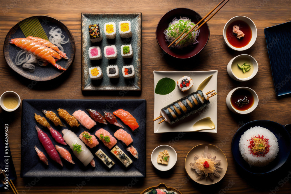 Taste of Japan: A Full Table of Traditional Dishes Stock Illustration ...