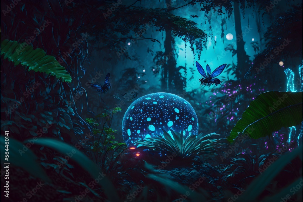 Glowing dots at plants and trees at avatar planet pandora. neon glowing ...