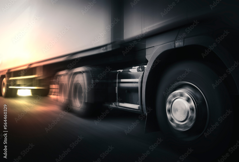 Fast Motion of Semi TrailerTruck Driving on The Road. Shipping ...
