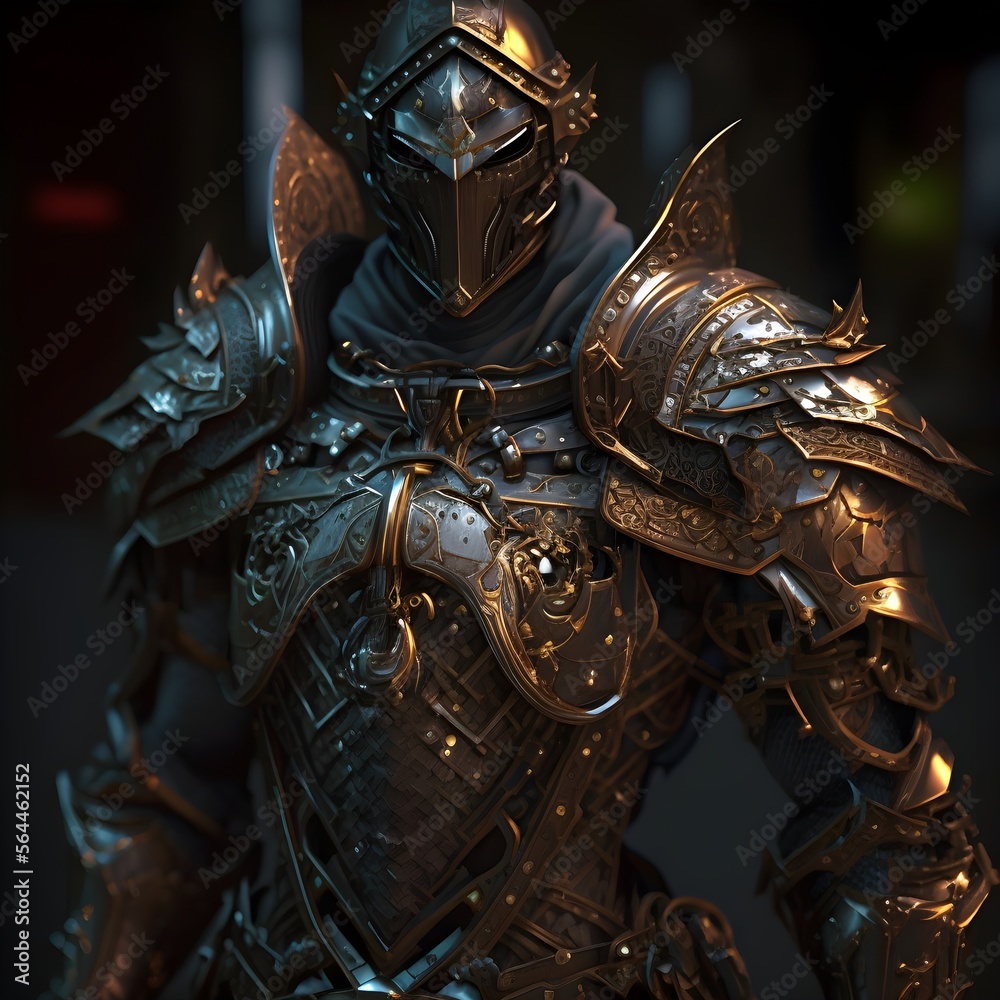 Animated armor dungeons dragons made from scraps of different chuncks of metal Moebius full body ...