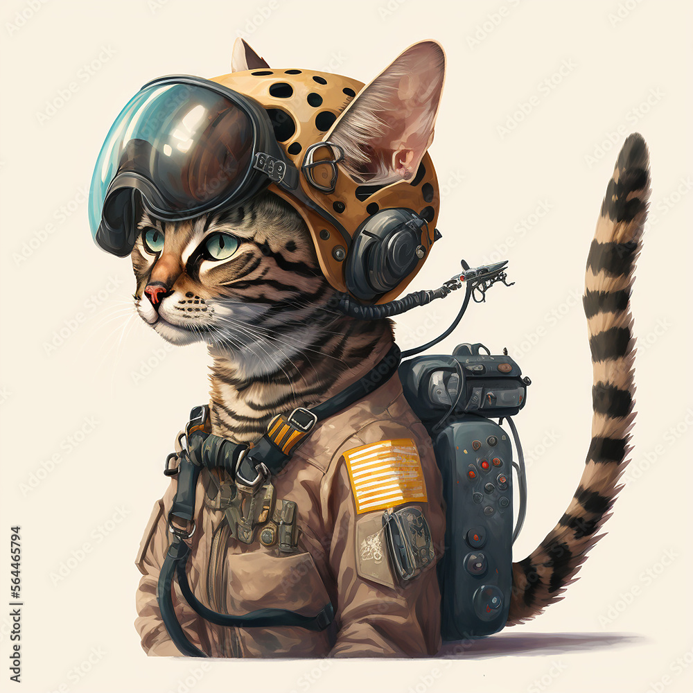 bengal cat in a flight suit from top gun holding Stock Illustration ...