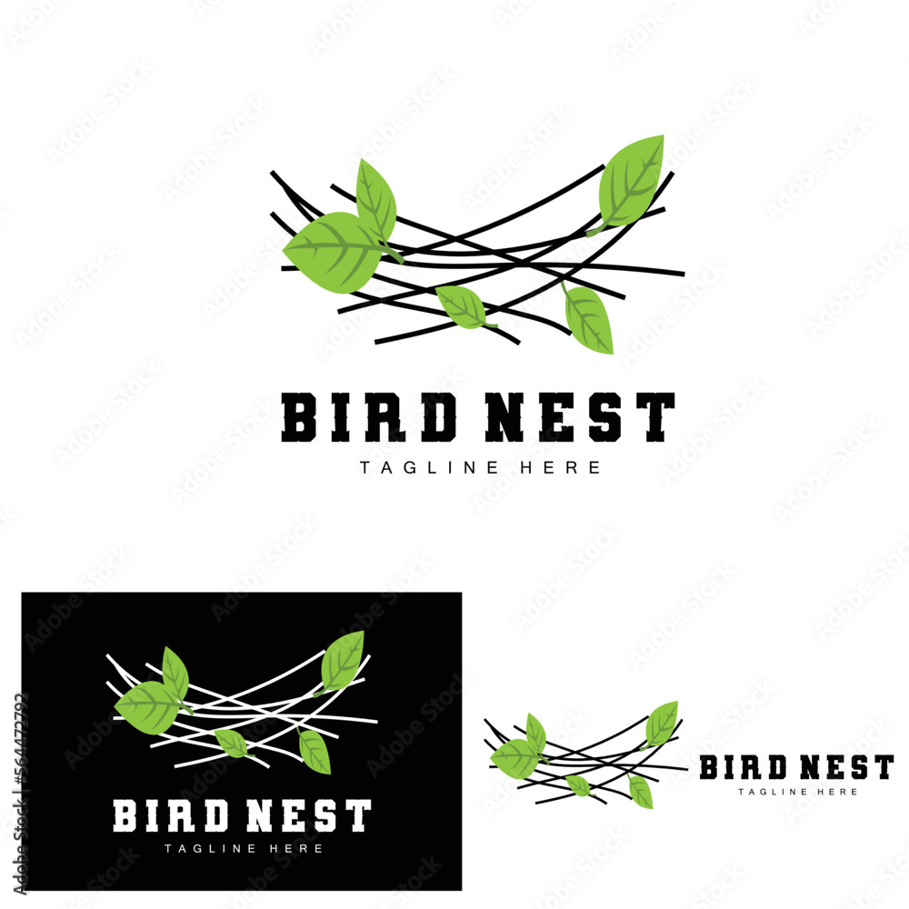 Bird's Nest Logo Design, Bird House Vector For Eggs, Bird Tree Logo ...