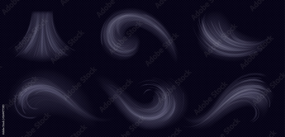 Wind effect, air, smoke or white mist flows isolated on transparent ...