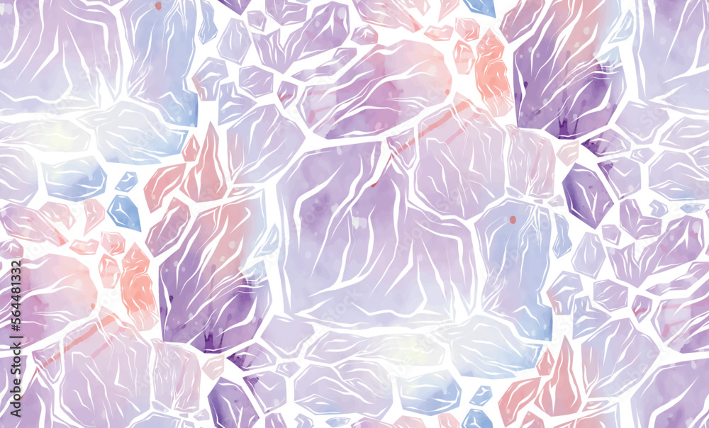 Vector watercolor seamless pattern with broken stones. Earthquake and ...