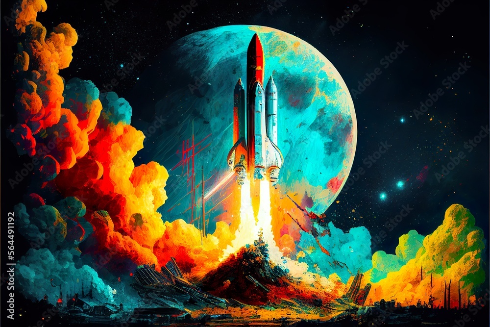 rocket launched in a space from earth, moon background, generative ai ...