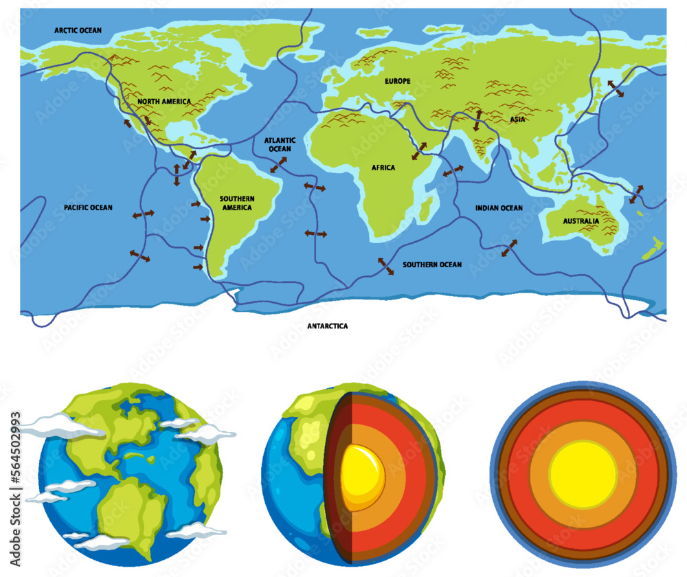 Tectonic plates and landforms Stock Vector | Adobe Stock