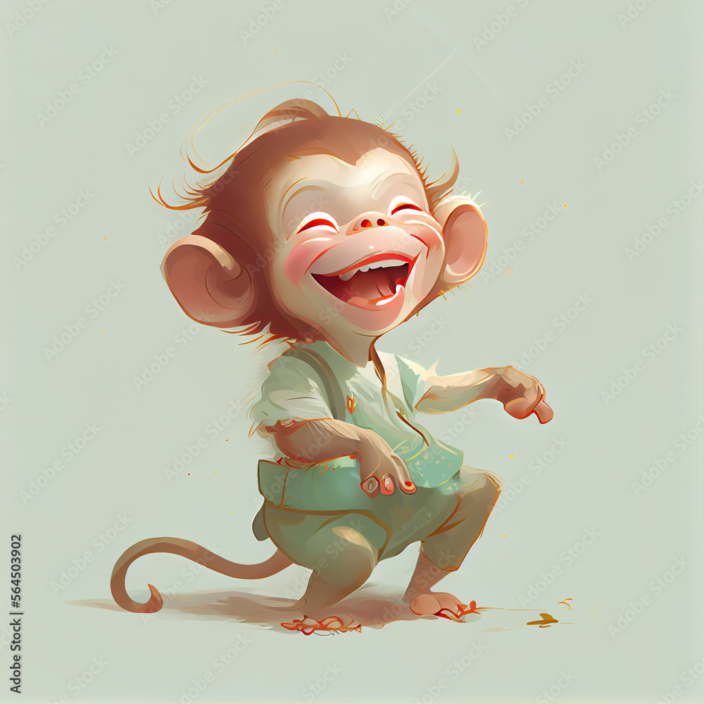 Cartoon. Cute baby monkey laughing and having fun. Generative ai Stock ...