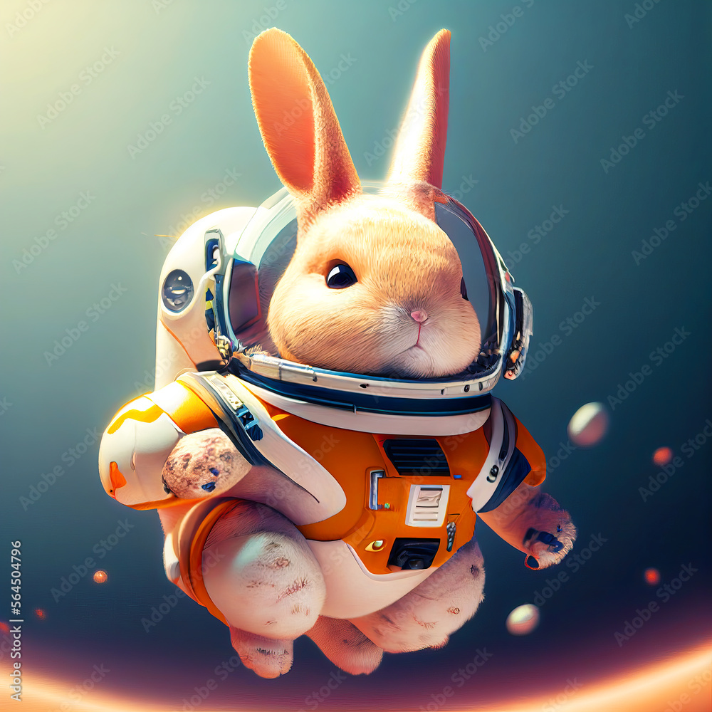 Funny Rabbit wear space suit floating in the space generative ai ...