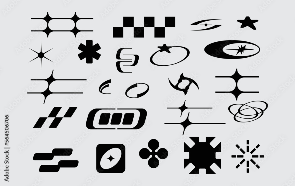 Aesthetic element futuristic set icon cyberpunk interface template y2k ...