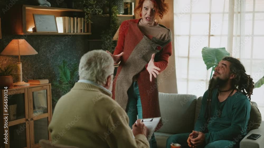 An angry woman complains to a psychologist about her relationship with ...