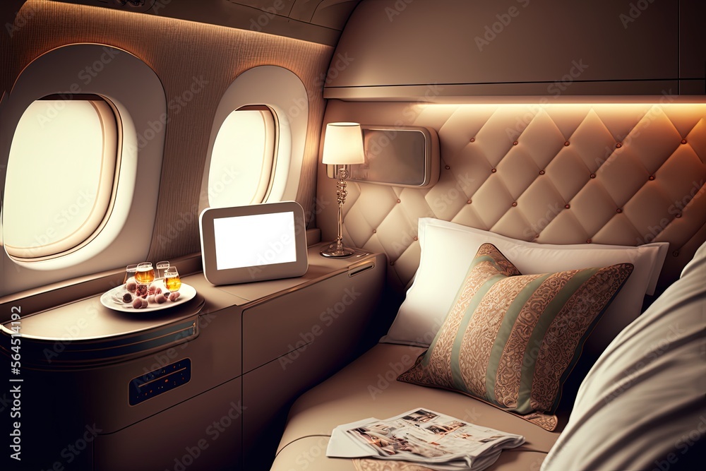 ภาพประกอบสต็อก illustration of first class cabin in luxury plane with ...