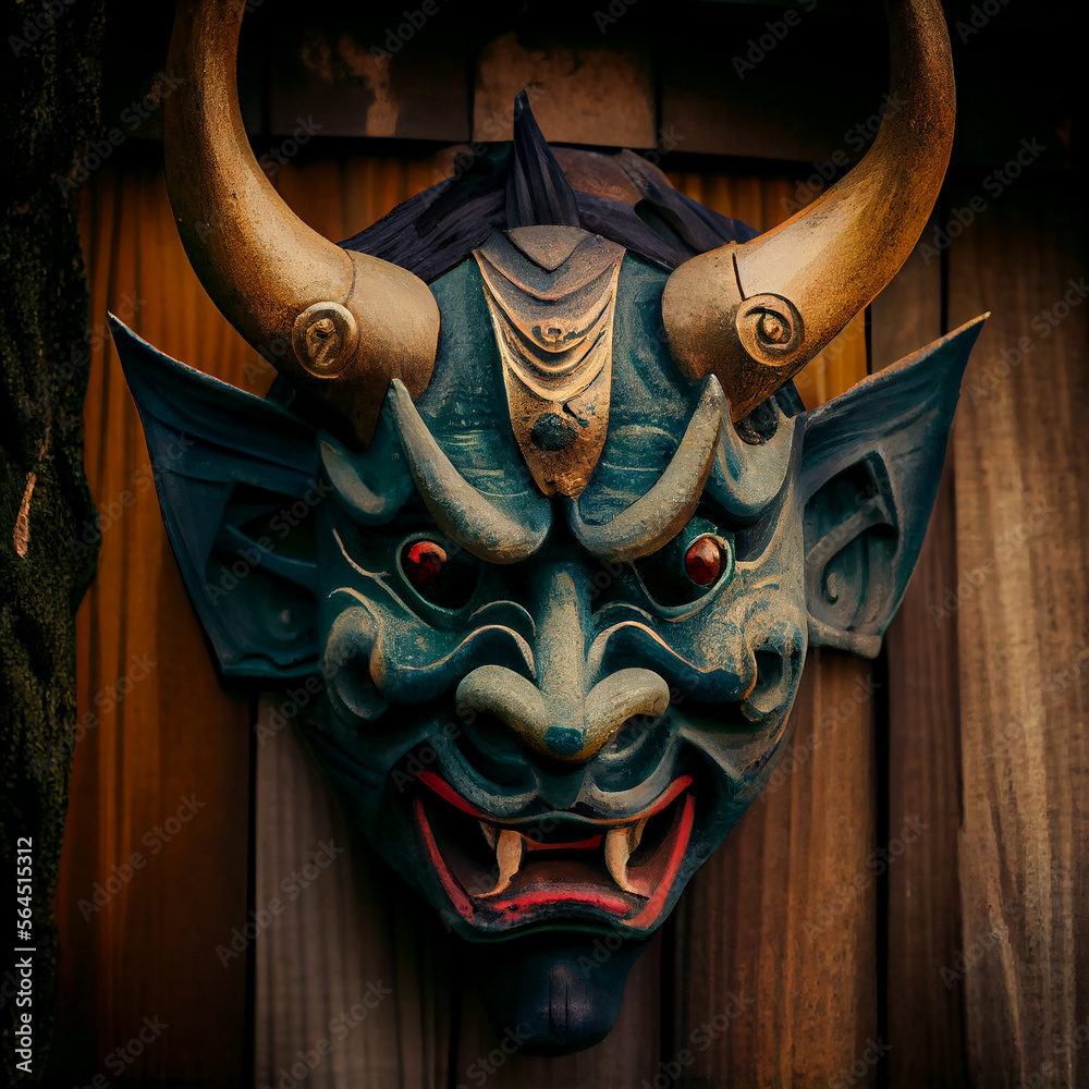 Japanese oni mask at a Shinto shrine Stock Illustration | Adobe Stock
