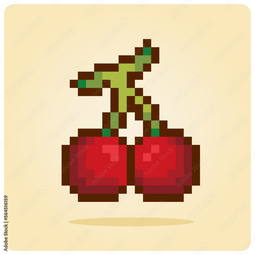 Pixel 8 bit cherry. fruits for game assets in vector illustration ...