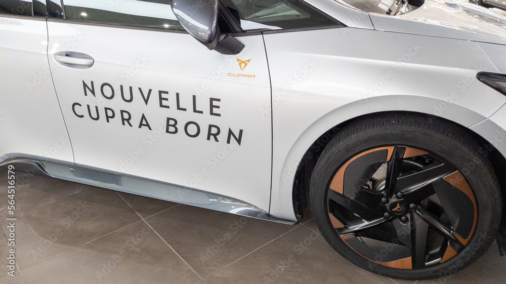 seat Cupra Born new model in showroom dealership with logo text and ...