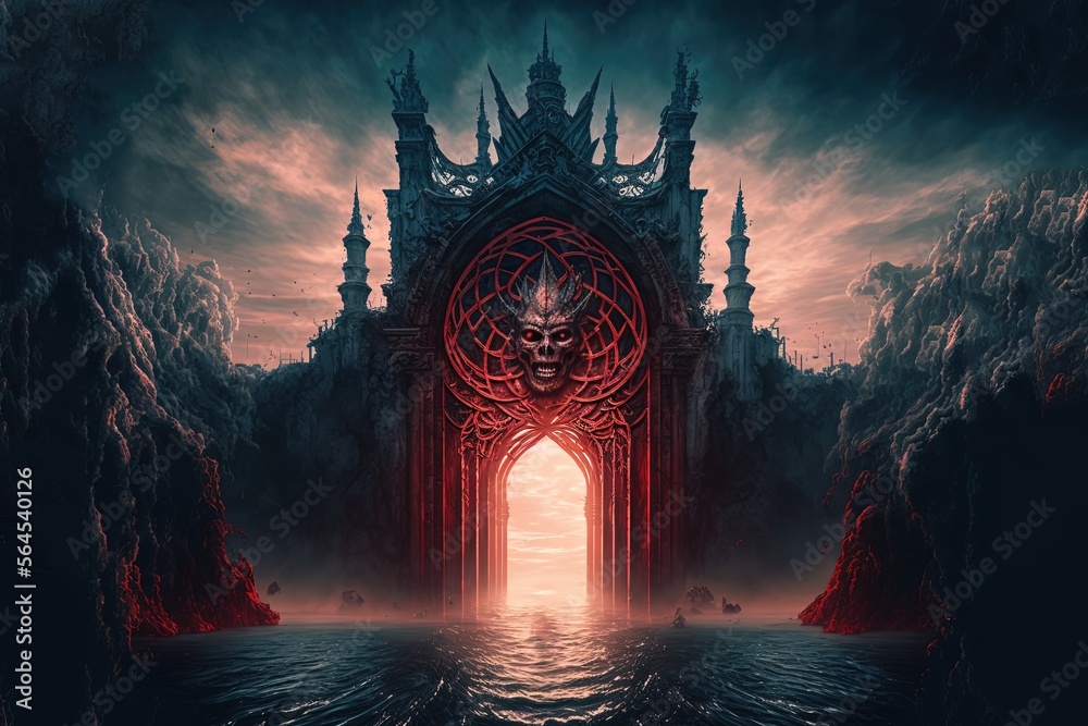 illustration of sinful curse hell gate with smoke and flame Generative ...