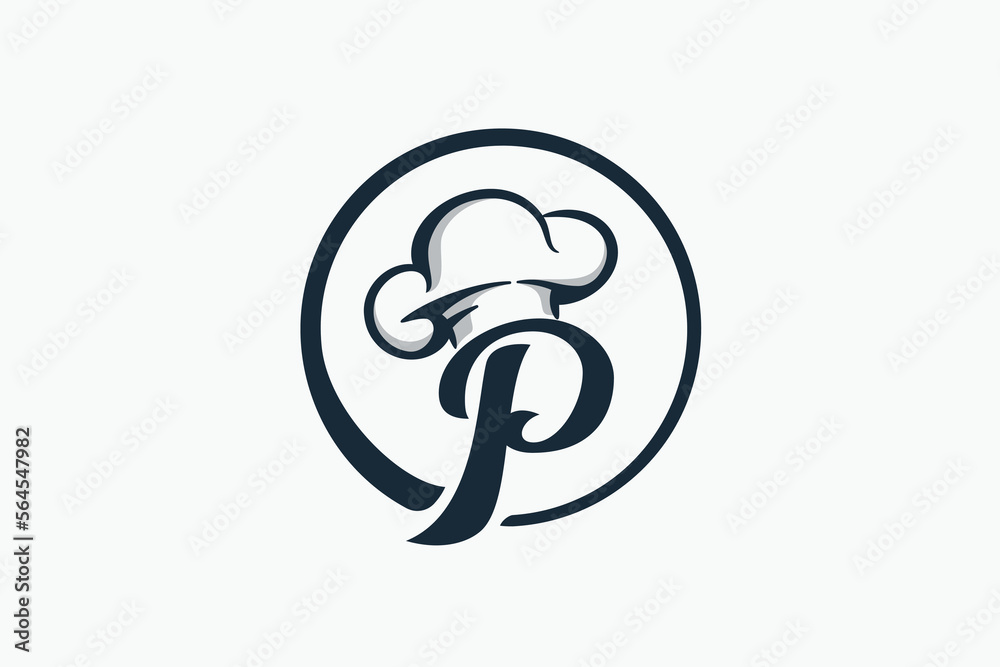 chef logo with a combination of letter p and chef hat for any business ...