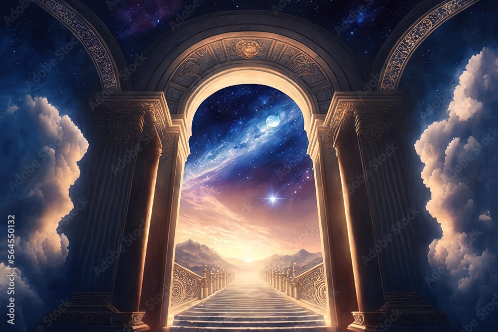 heaven with light glow from the eternal horizon, concept of adventure ...
