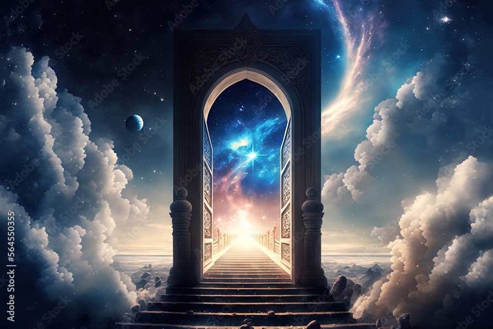 heaven with light glow from the eternal horizon, concept of adventure ...