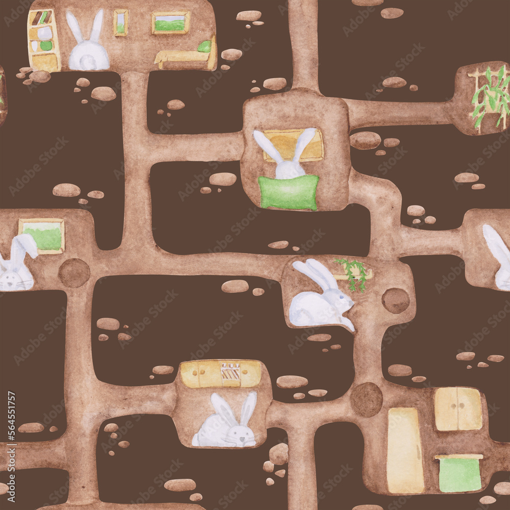Rabbit hole map. Watercolor underground tunnels of rabbit home as a ...