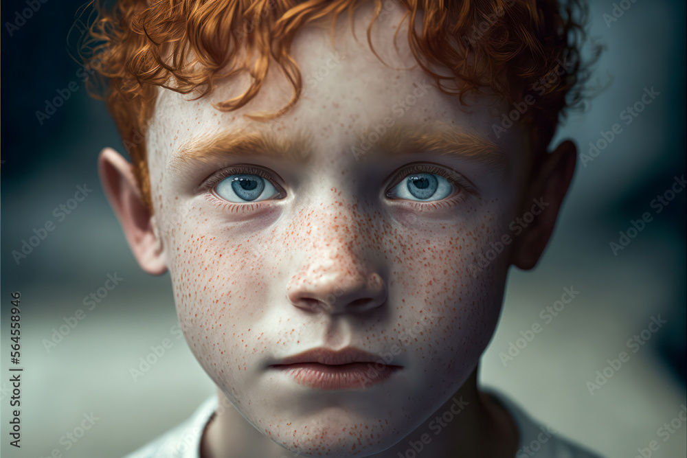 Young teen boy with red hair and freckles. Generative AI. Stock ...