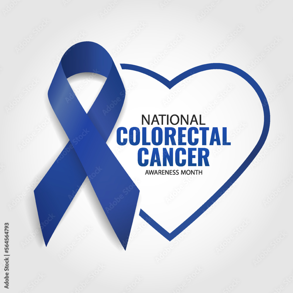 Vector Illustration Of National Colorectal Cancer Awareness Month Banner With Dark Blue Ribbon
