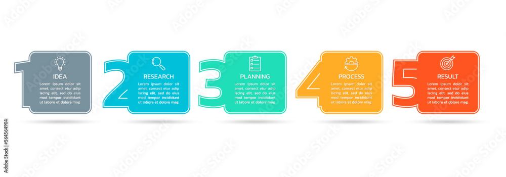 5 step chart design. Five options process diagram with outline icons ...