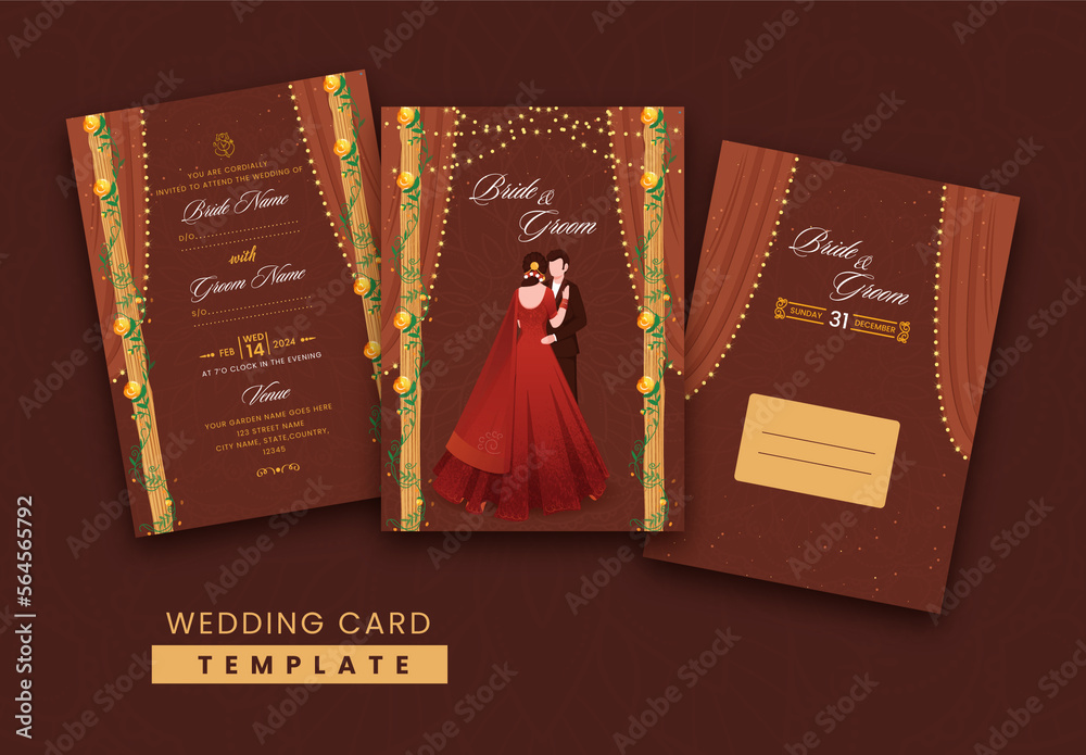 Wedding Invitation Card Layout with Bride and Groom Character ...