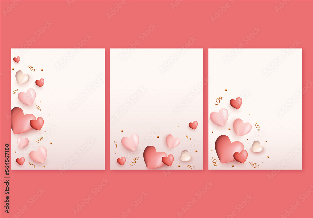 Valentines Day or Love Greeting Card Layout with Shiny Heart Shapes ...