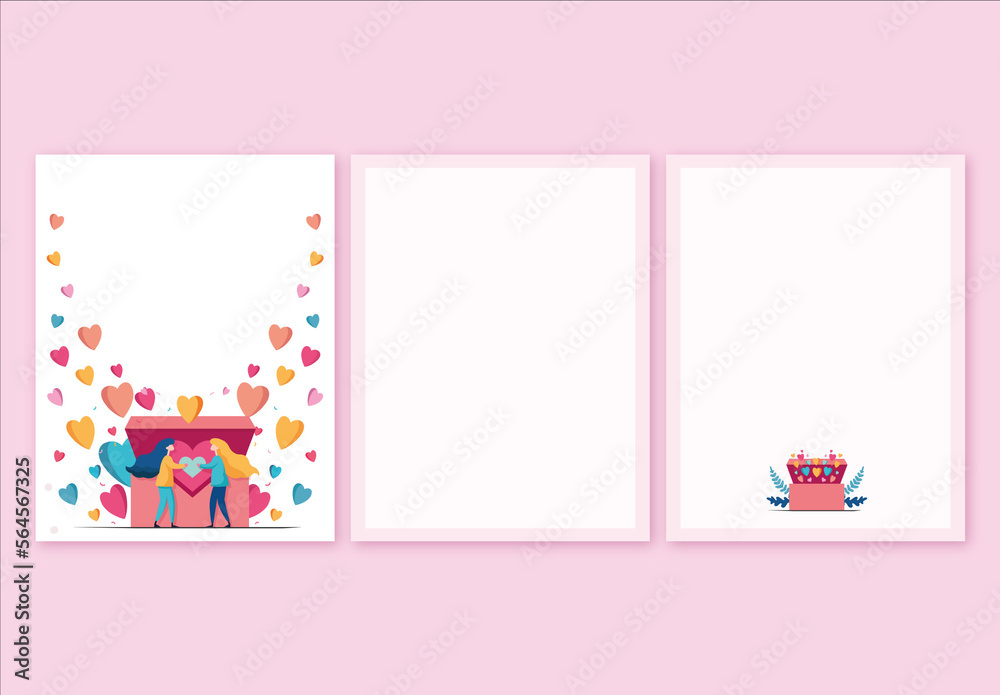 Valentines Day or Love Greeting Card Layout with Couple Characters ...