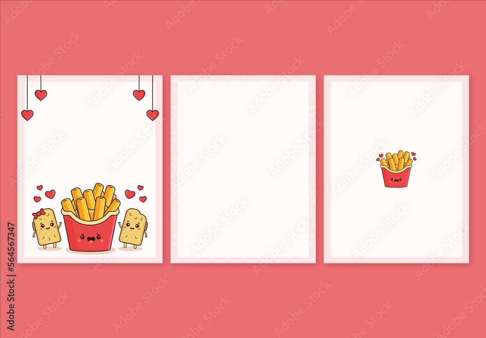 Cute Valentines Day or Love Greeting Card Layout with Cute Happy French ...
