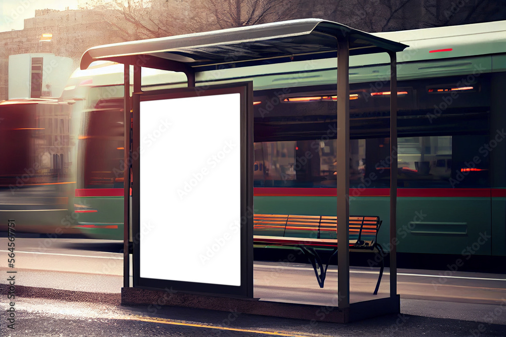 Generative AI illustration of a bus stop with large vertical ...