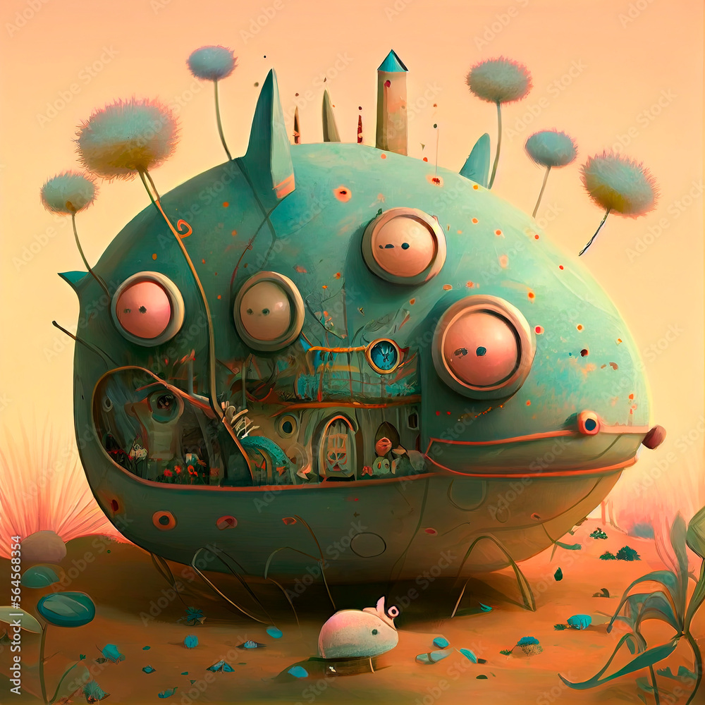 Surrealist Steampunka zul house in Desert Area with scorching sun ...