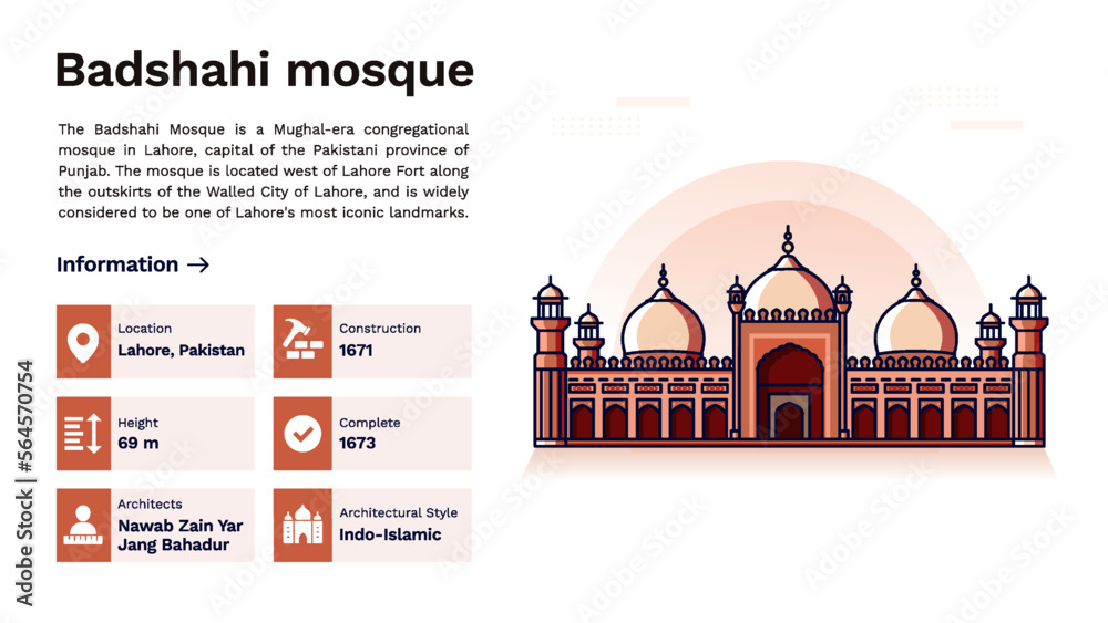 The Heritage of Badshahi Mosque Monumental Design Vector Illustration ...