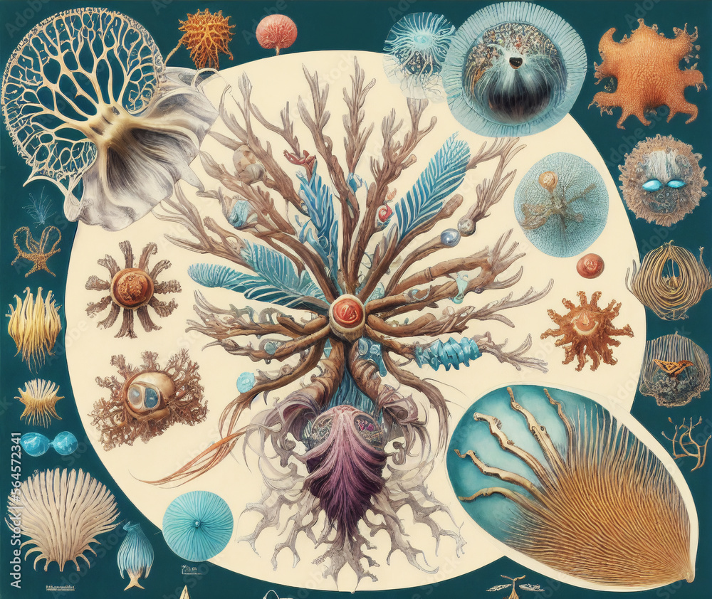 Vintage sea, ocean life poster, collection of sea creatures from the ...