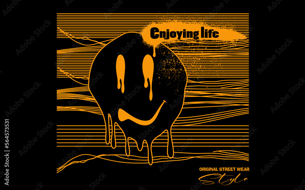 distorted melting smiling face smiley emoji illustration print with ...