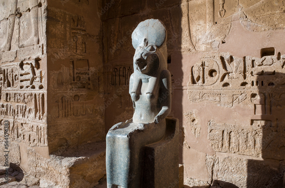 Luxor, Egypt - October 3, 2022: Black granite statue of Warrior Goddess ...
