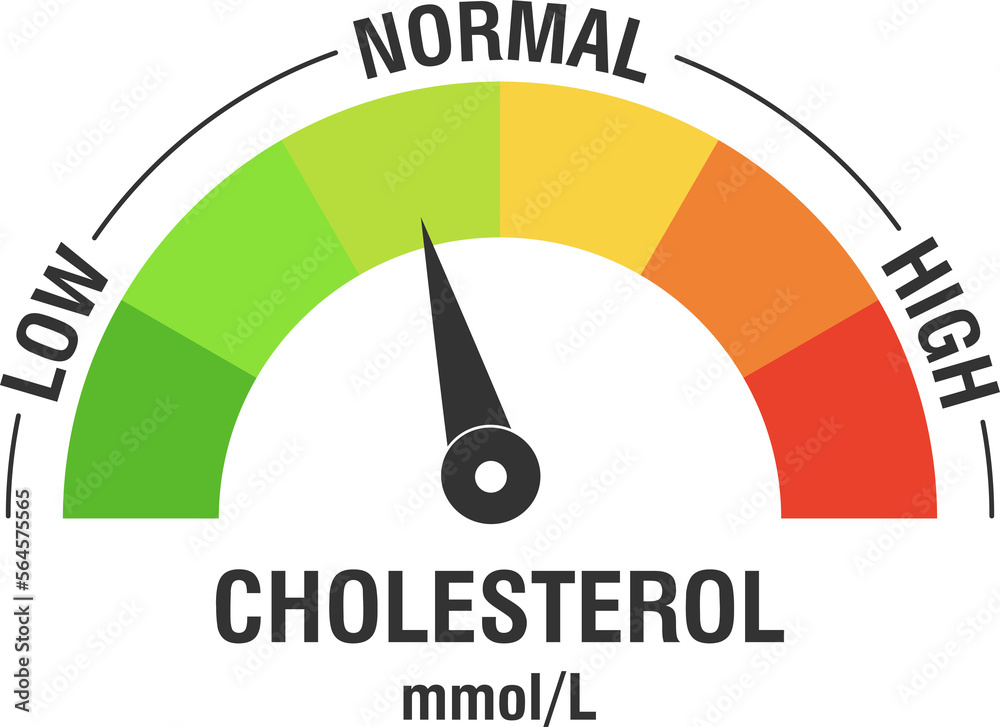 Cholesterol meter, color scale with arrow. Low, normal and high ... Cholesterol meter, color scale with arrow. Low, normal and high ...