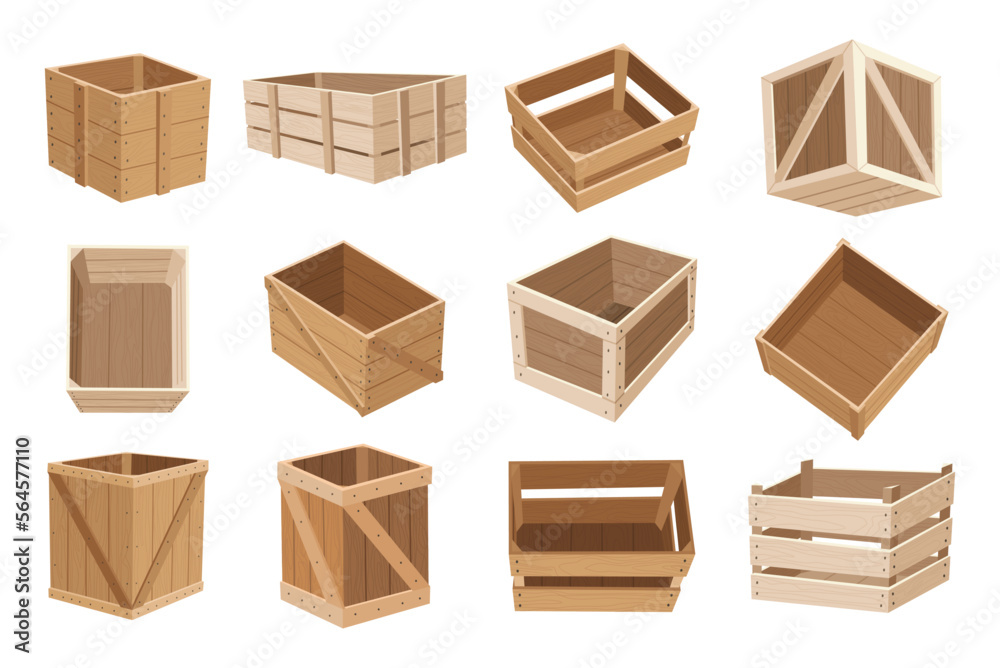 Wooden boxes. Retail, logistics, delivery, storage concept. Delivery ...