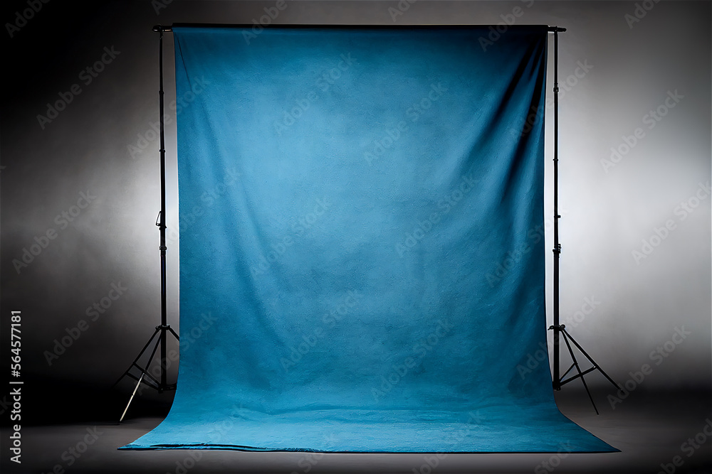 Blue fabric background in a photo studio. Fabric on stands Photography ...