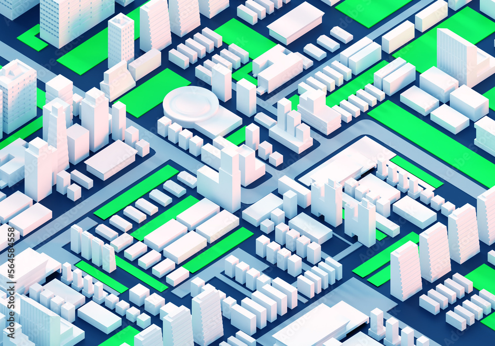 Urban architecture. Model sketch of city on green background. White ...