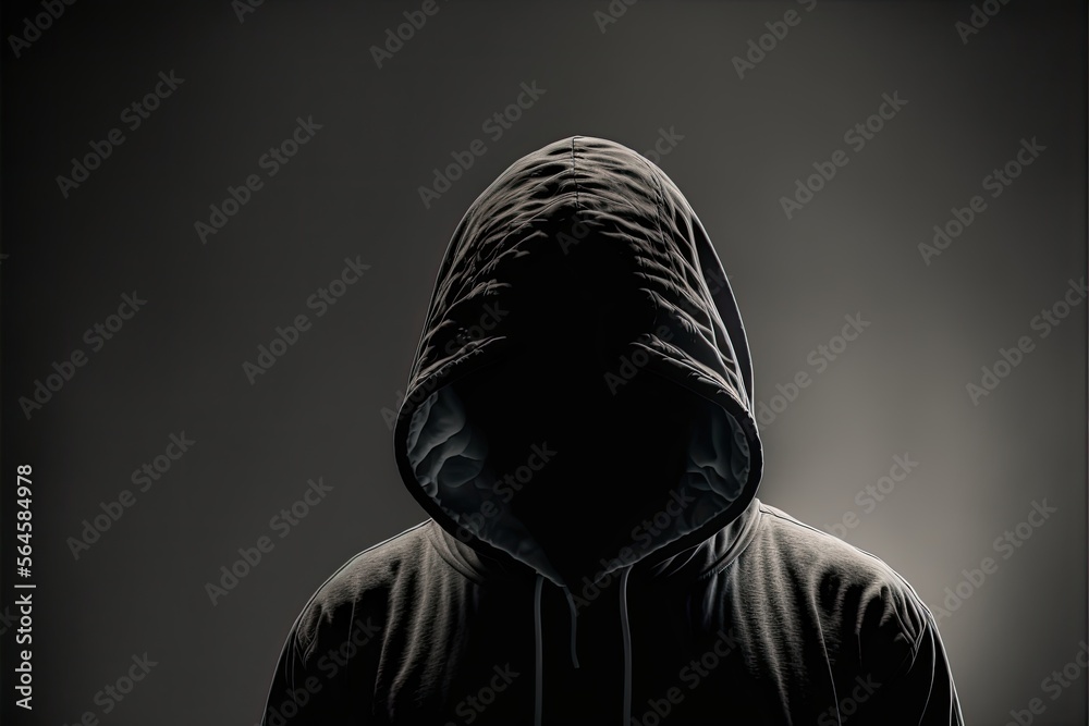 faceless person wearing black hoodie hiding face in shadow - mystery ...