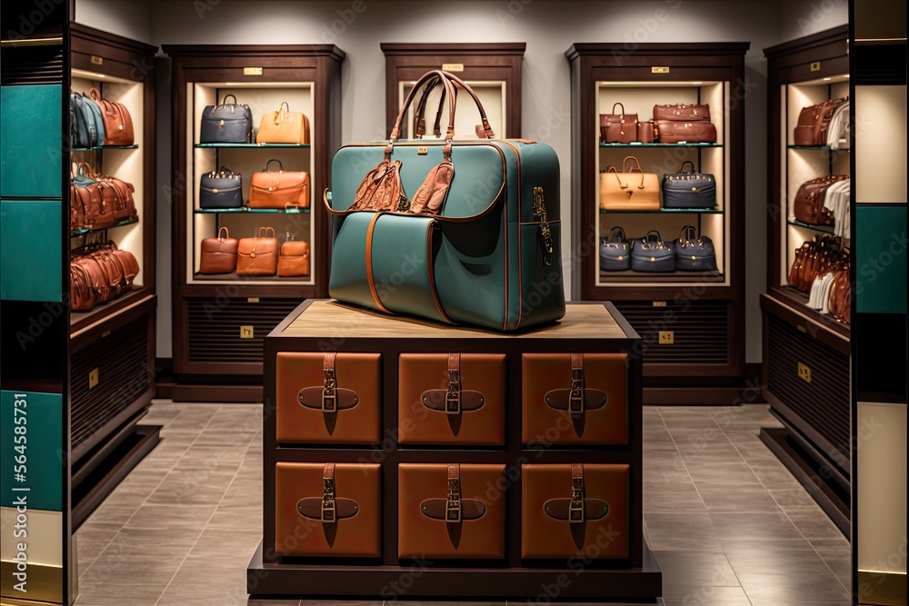 High-end luggage store in a mall setting with leather accents and a ...