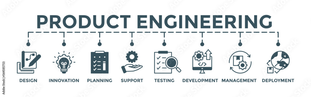 Product engineering concept. Editable vector banner web with icon of ...